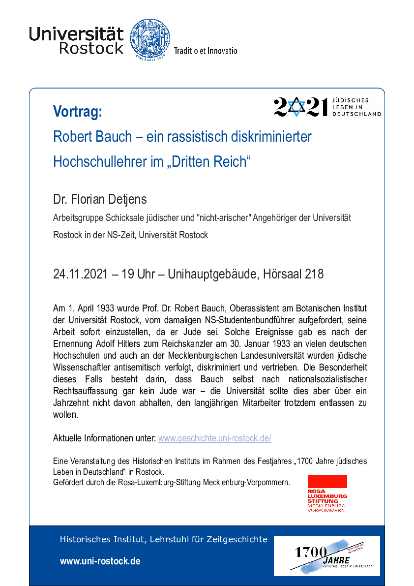Vortrag: Robert Bauch – ein rassistisch diskriminierter Hochschullehrer ...
