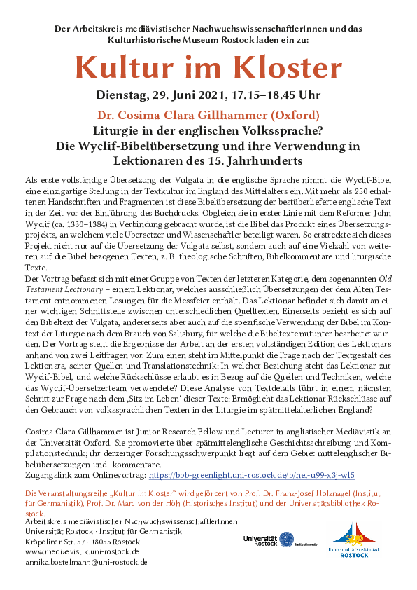 Online-Vortrag von Dr. Cosima Clara Gillhammer (Christ Church, Oxford ...